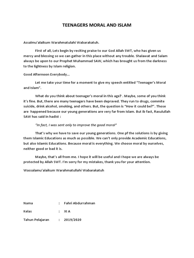 Teenagers Moral and Islam: "In Fact, I Was Sent Only To Improve The ...