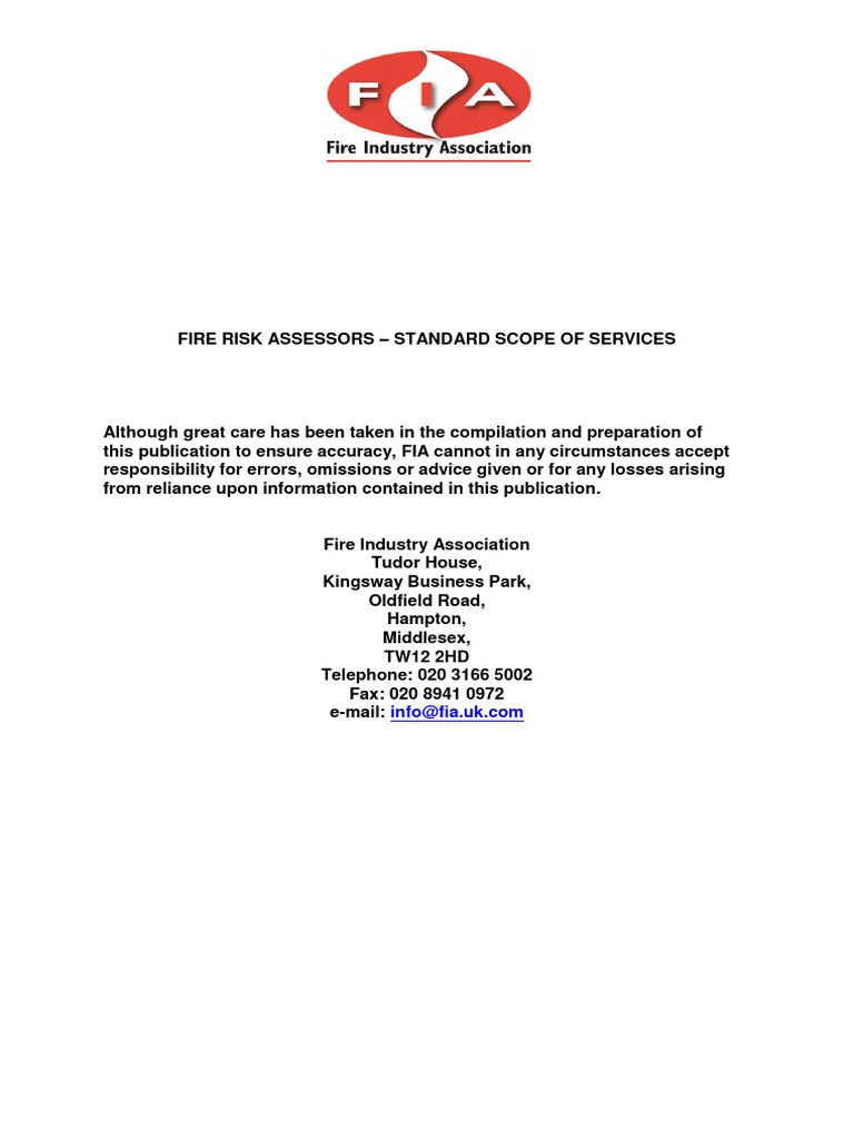 Fire Risk Assessors Standard Scope of Services 1 | PDF | Insurance ...