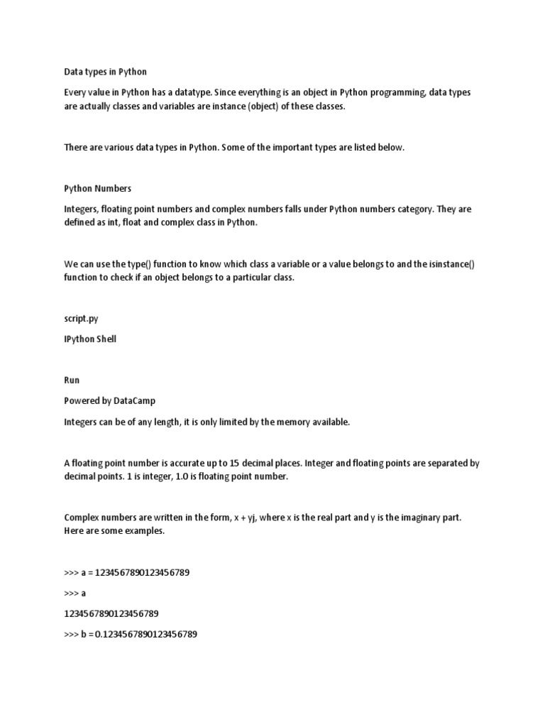 Data Types in Python | PDF | Data Type | String (Computer Science)