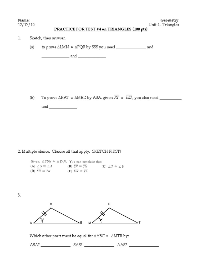 Practice Test Triangle Congruence | PDF | Teaching Methods & Materials ...