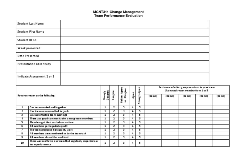 Team Performance Evaluation Form | PDF | Performance Appraisal | Behavioural Sciences