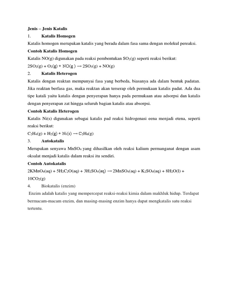 Jenis-jenis Katalis dalam Reaksi Kimia | PDF | Sains & Matematika