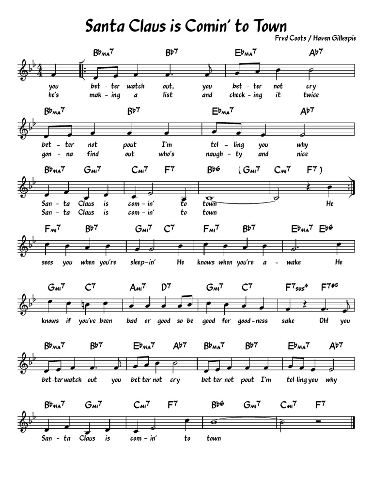 Santa Claus Is Comin To Town | PDF | Christmas Songs