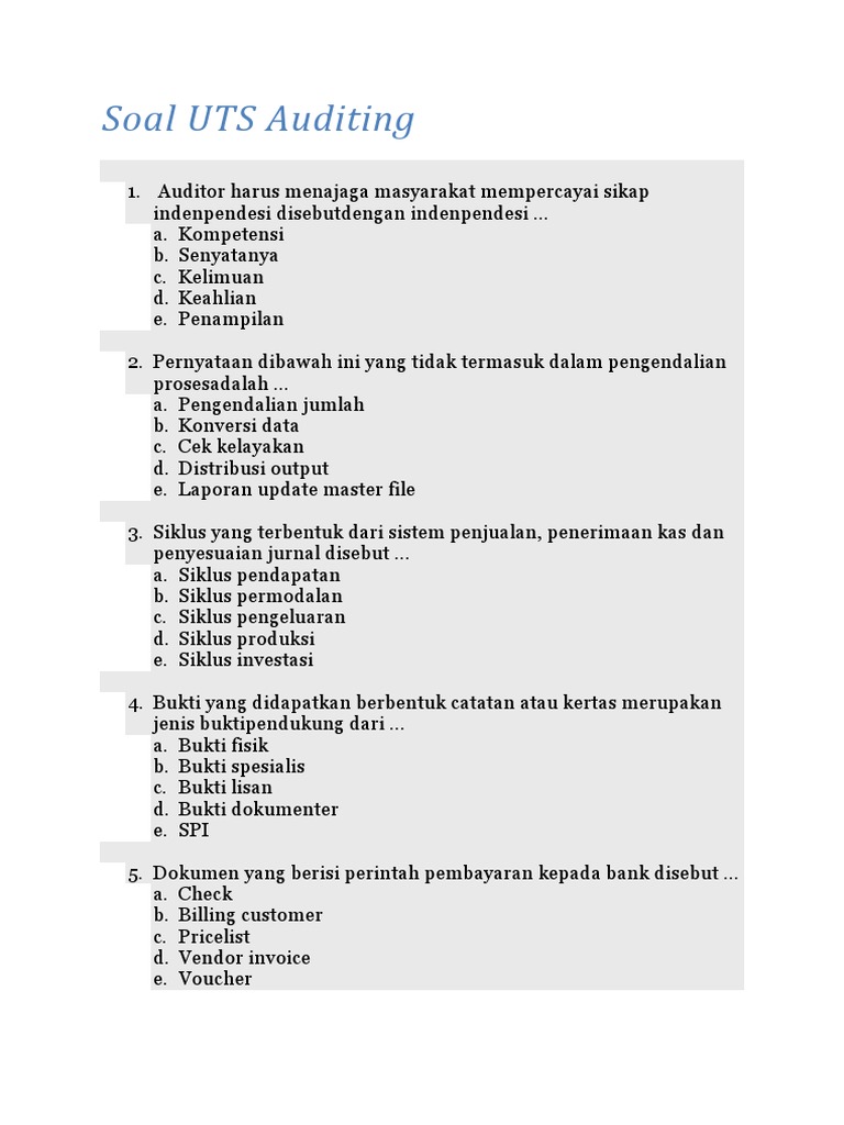 Soal UTS Auditing | PDF
