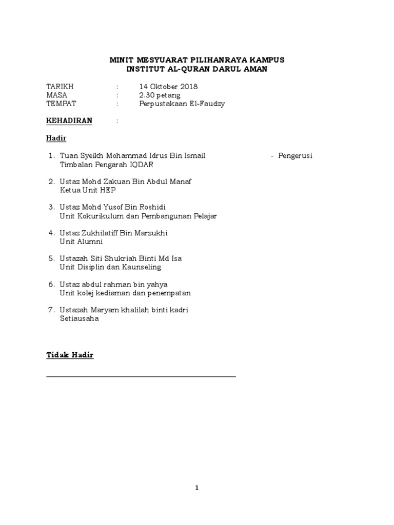 Minit Mesyuarat Hep Satu 2018 | PDF