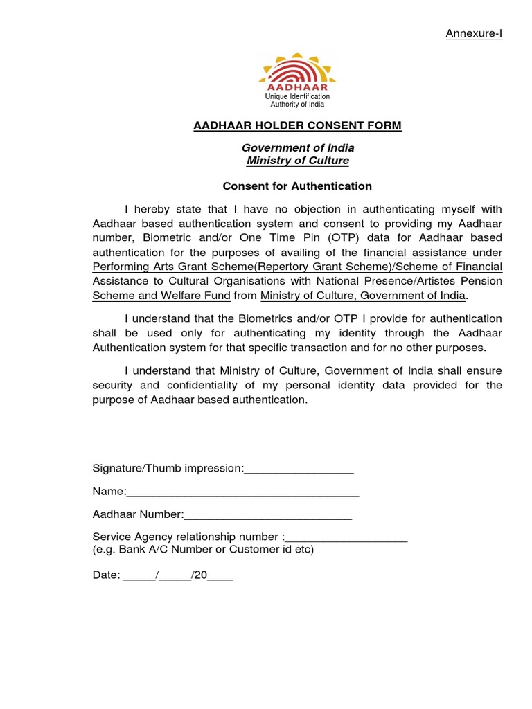 Aadhaar Consent and Bank Linking Form | PDF | Authentication | Personal ...