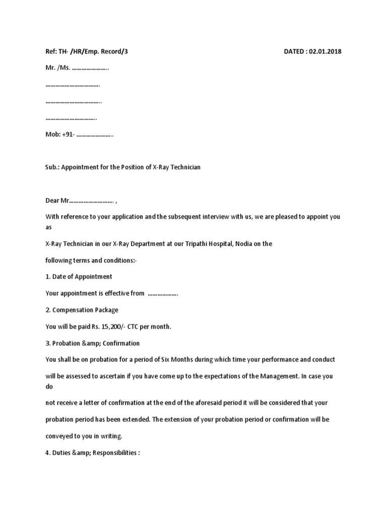 Appointment Letter | PDF | Employment | Hospital