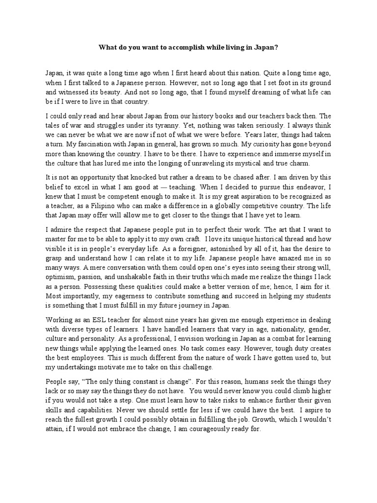 Essay About Japan | PDF | Learning | Psychological Concepts