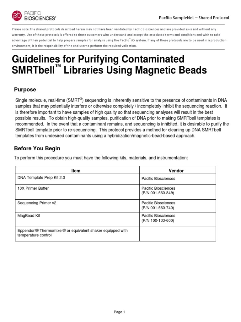Purifying Contaminated SMRTbell Libraries Using MagBeads 052013 | PDF ...