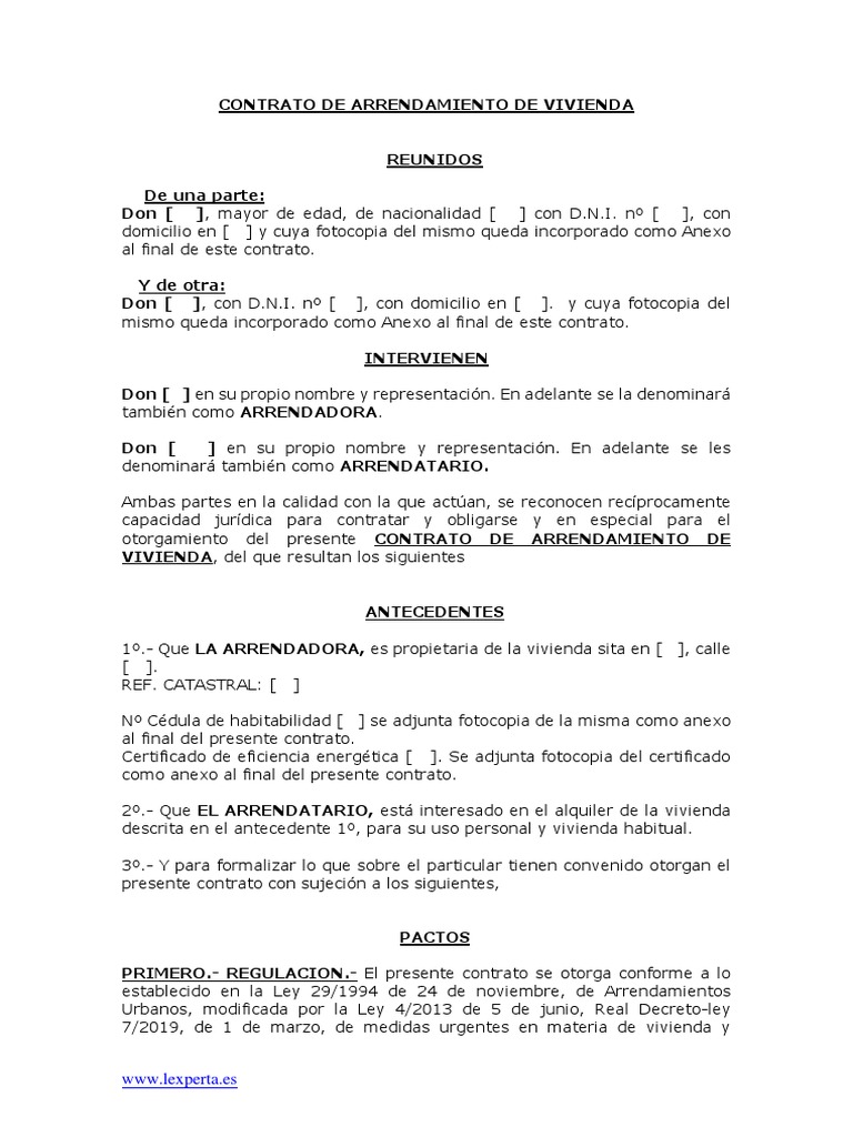 20190302.modelo Contrato de Arrendamiento Vivienda - Doc1 | PDF | Alquiler | Póliza de seguros