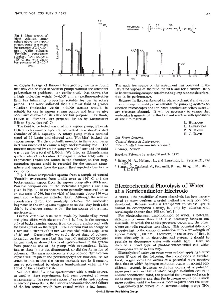 FUJISHIMA, A., & HONDA, K. (1972) - Electrochemical Photolysis of Water ...