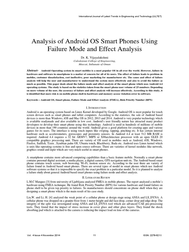 Analysis of Android OS Smart Phones Using Failure Mode and Effect ...