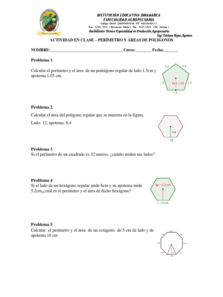 Actividad en Clase - Perímetros y Áreas de Polígonos Regulares | PDF