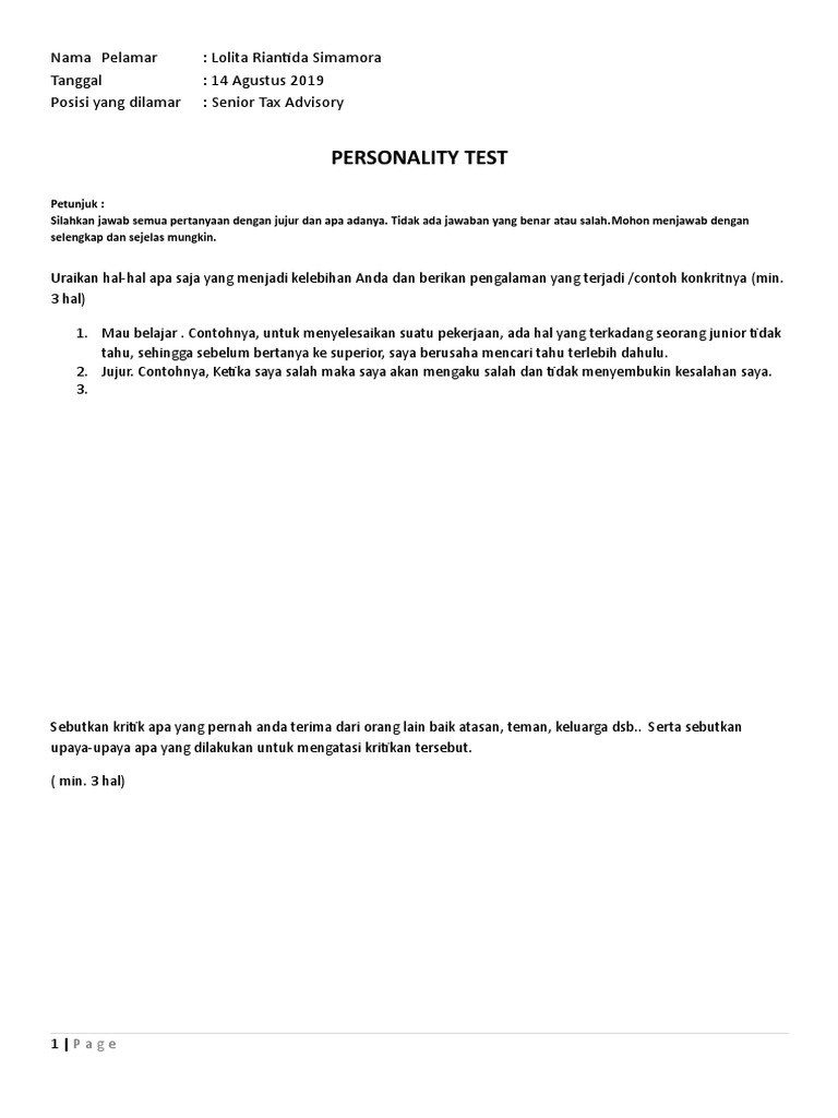 Tes Personality - Long Form-1 | PDF | Karier & Perkembangan | Bisnis