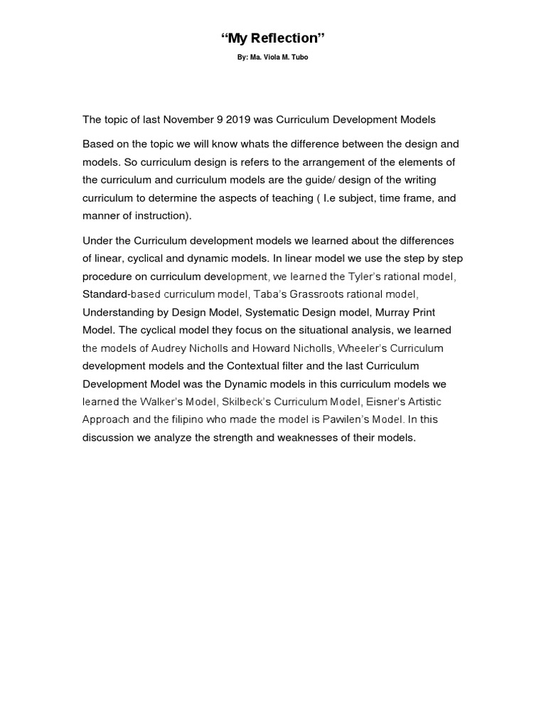 Reflection Curriculum Development Models | PDF