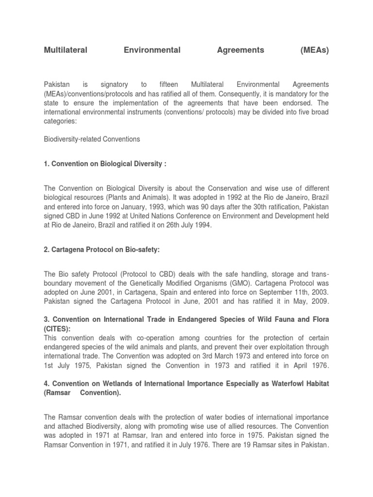 Pakistan's Multilateral Environmental Agreements | PDF | United Nations ...
