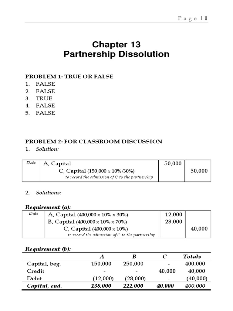Sol Man - Chap13 - Partnership Dissolution - PDF | PDF | Debits And Credits | Corporations