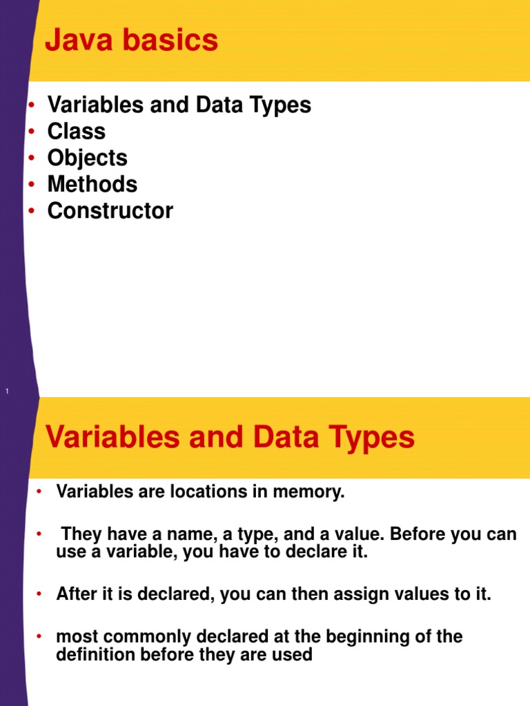 Java Basics Variables And Data Types Class Objects Methods Constructor Pdf Method Computer 8171