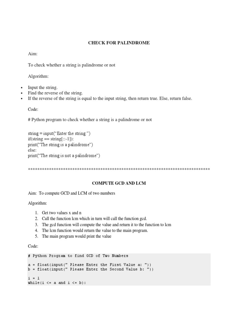 Check For Palindrome: Compute GCD and LCM | PDF | String (Computer Science) | Algorithms
