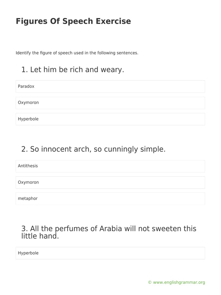 Figures of Speech Exercise | PDF | Figures Of Speech | Poetic Devices