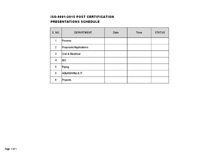 ISO Post Audit Departmental Meeting Schedule | PDF