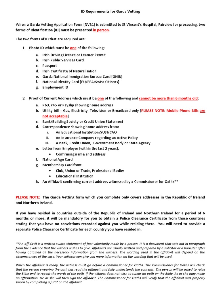 Identification Requirements and E-Vetting Process for Garda Clearance ...