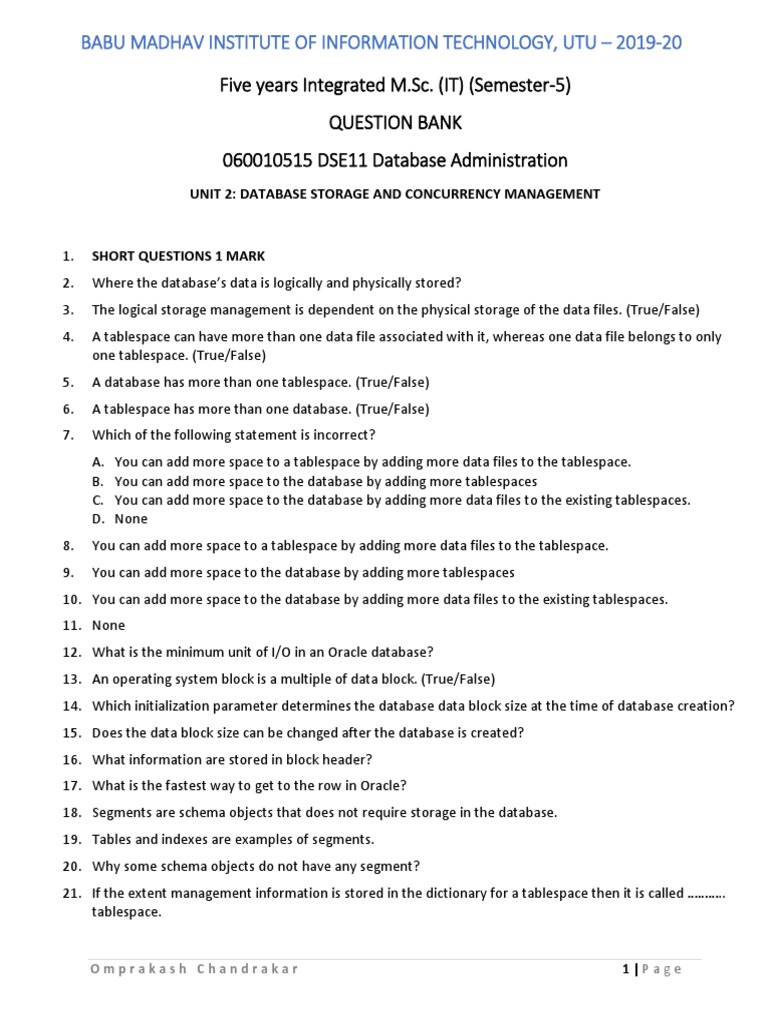 Question Bank Unit 2 | PDF | Database Transaction | Databases