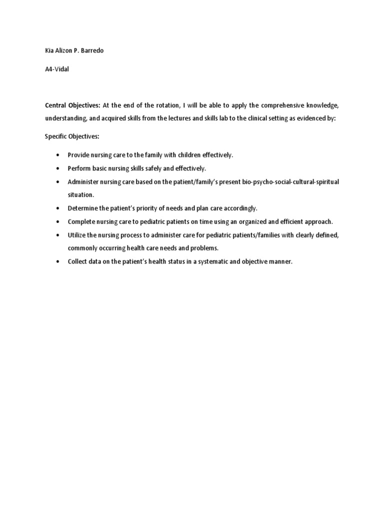 Clinical Objectives (Pediatrics) | PDF