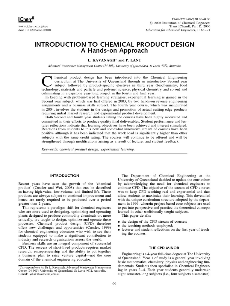 Introduction To Chemical Product Design A Hands-On Approach | PDF ...