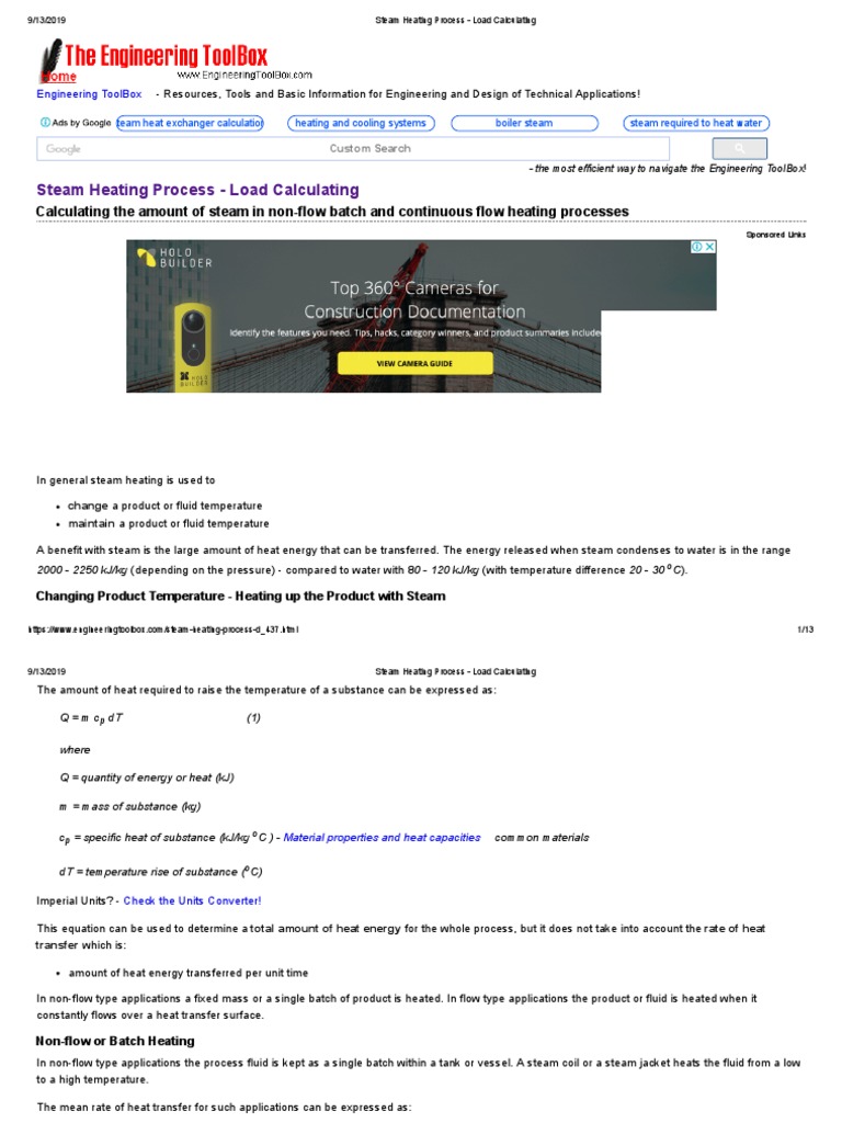 Steam Heating Process Load Calculation | PDF | Steam | Heat Transfer