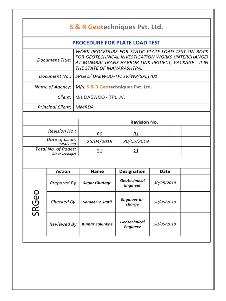 Plate Load Test On Rock With Anchors Methodology-R1 | PDF | Bearing ...
