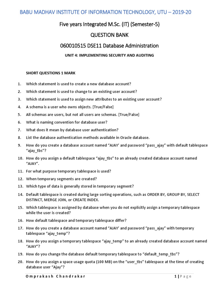 Question Bank Unit 4 | PDF | Database Schema | Databases Question Bank Unit 4 | PDF | Database Schema | Databases