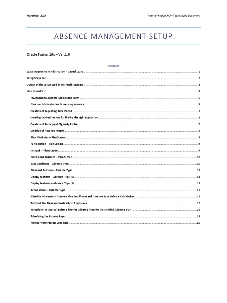 Absence MGMT Outline Setup Document | PDF | Computing | Software