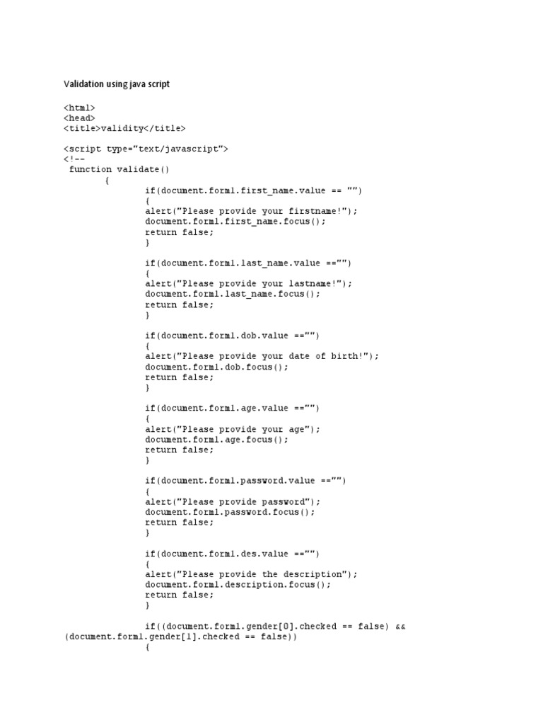 Java Script Validation | PDF | Languages | Language Arts & Discipline