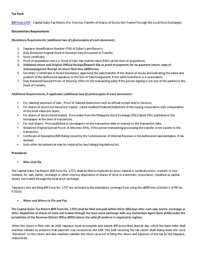 BIR Form 1707 | PDF | Payments | Taxes