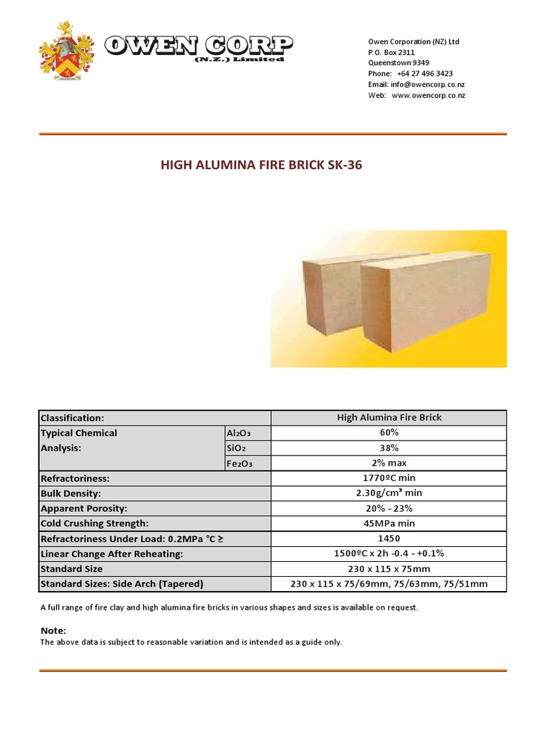 High Alumina Fire Brick SK-36 Specs | PDF