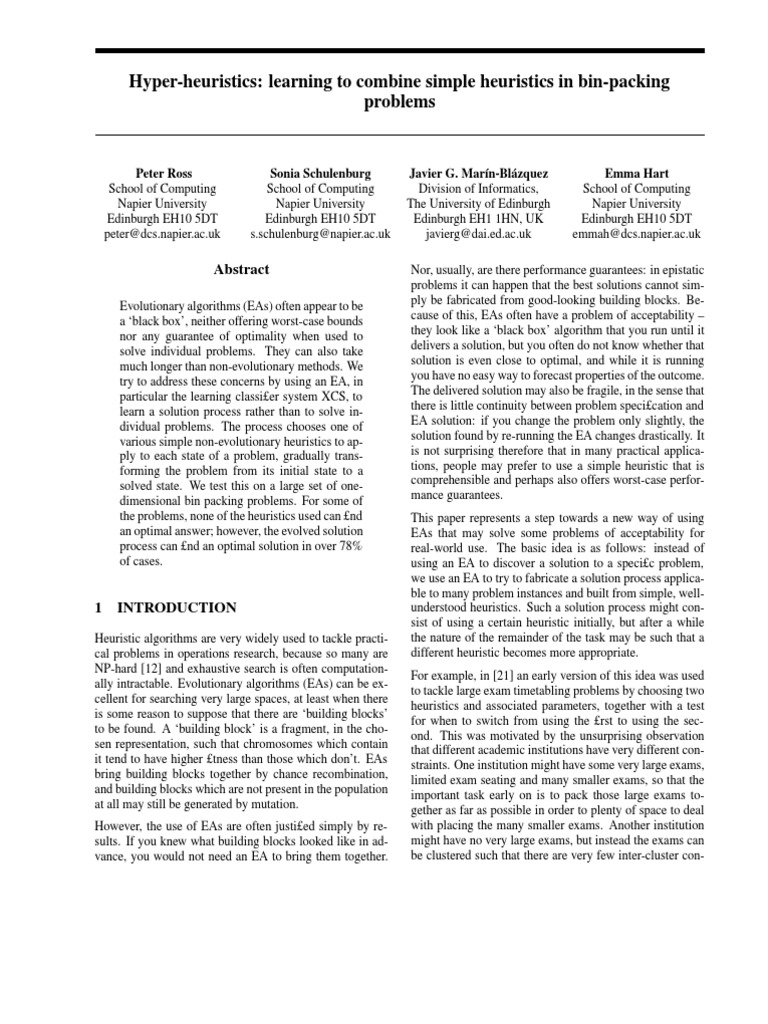 Hyper-Heuristics: Learning To Combine Simple Heuristics in Bin-Packing ...