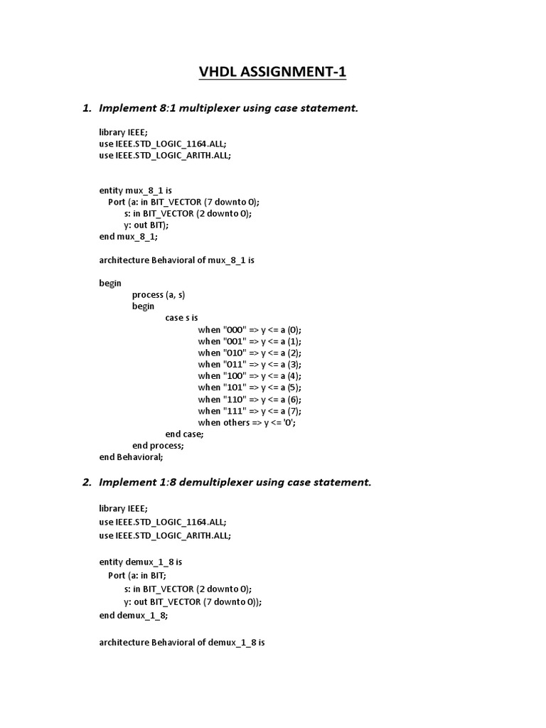 VHDL Assignment | Download Free PDF | Vhdl | Digital Electronics