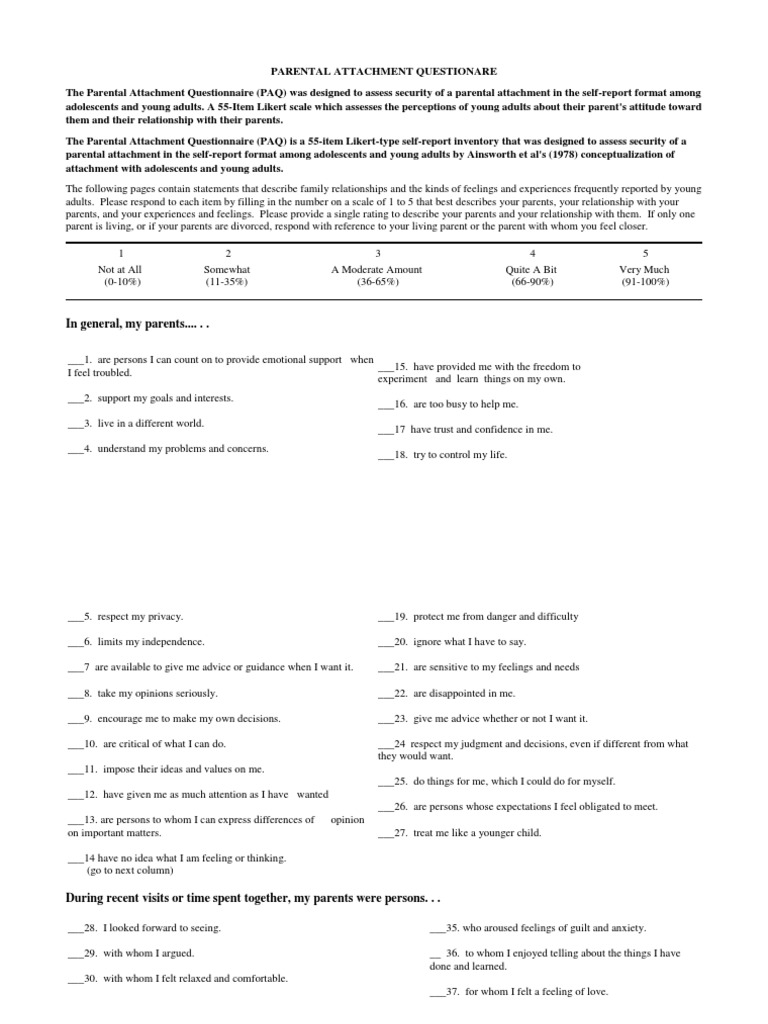 Assessing Parent-Child Attachment: The Parental Attachment ...