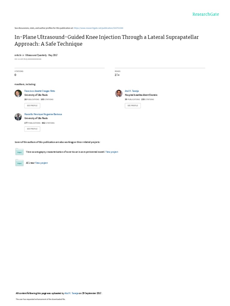 In-Plane Ultrasound-Guided Knee Injection Through A Lateral ...