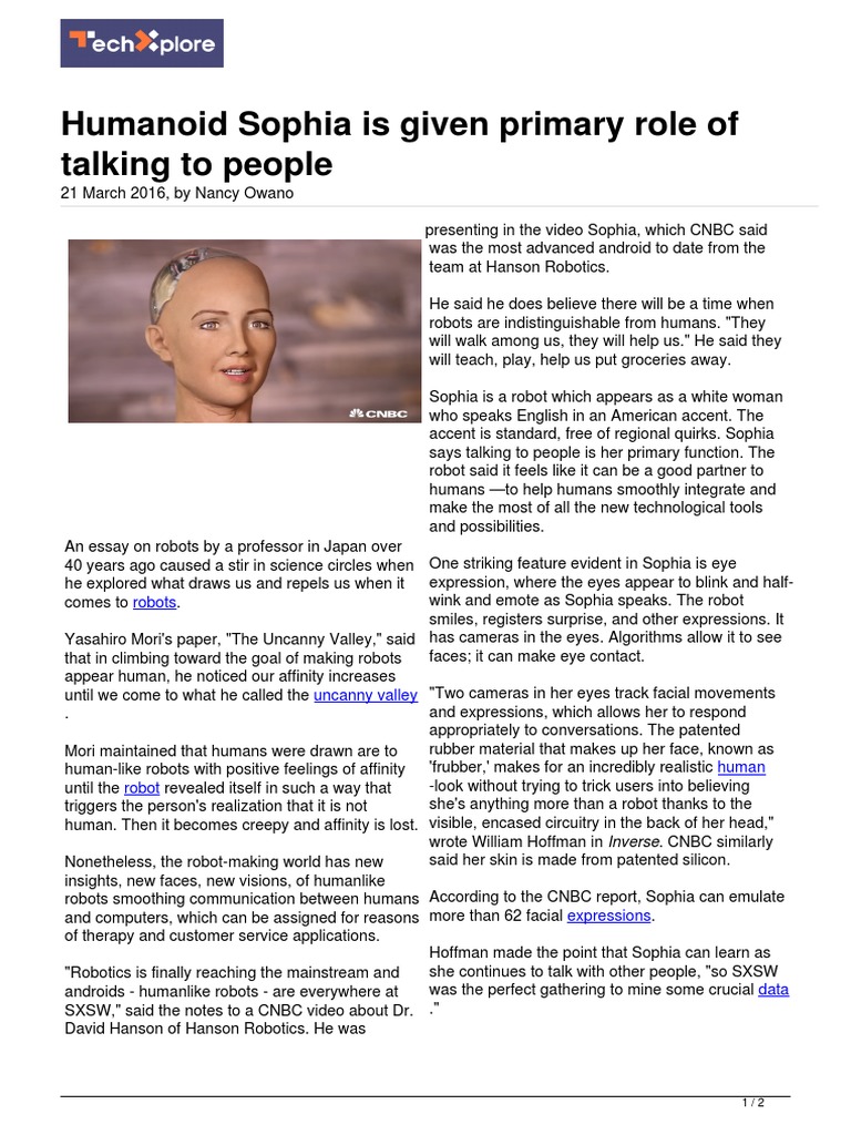 Humanoid Sophia Is Given Primary Role Of Talking To People Robots