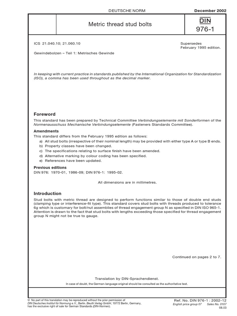 Din 976 | PDF | Screw | Engineering Tolerance