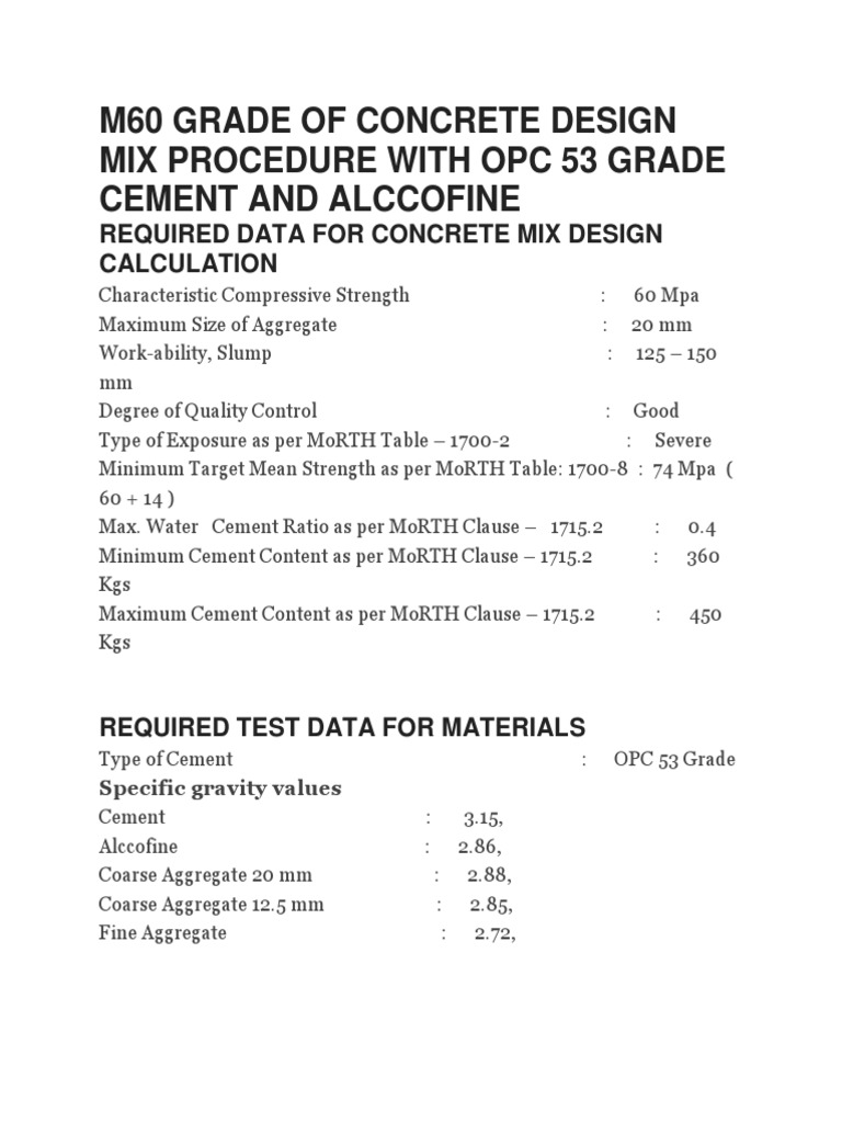 M60 Concrete Mix Design with OPC 53 | PDF | Construction Aggregate ...