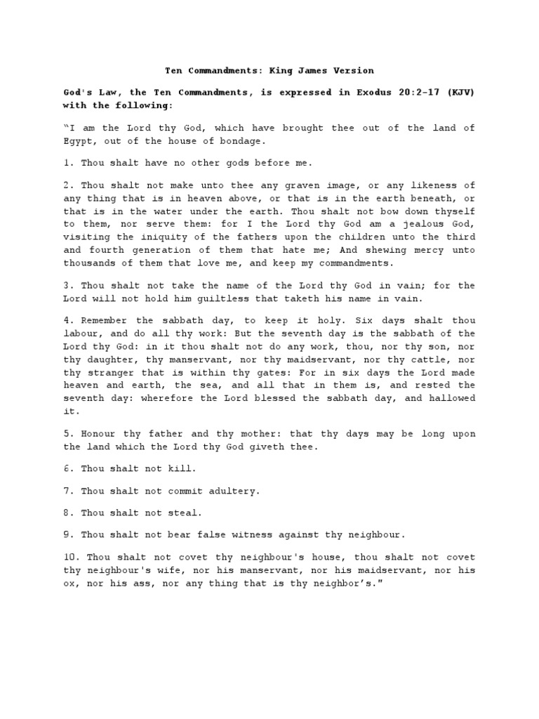 Ten Commandments: King James Version God's Law, The Ten Commandments ...