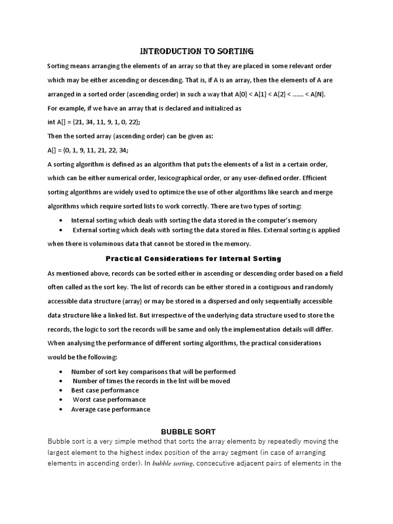 Introduction To Sorting: Practical Considerations For Internal Sorting ...