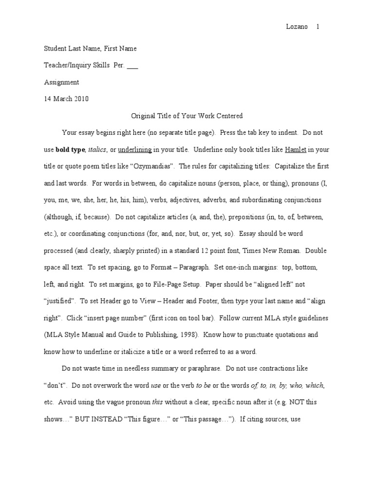 MLA Essay Formatting Guide | PDF | Word | Adverb