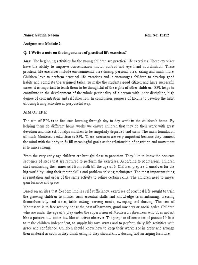 Assignment Module 2 | PDF | Montessori Education | Attention