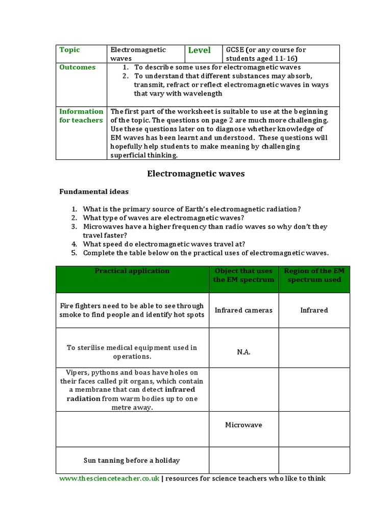 Level: Electromagnetic Waves | PDF | Electromagnetic Radiation ...