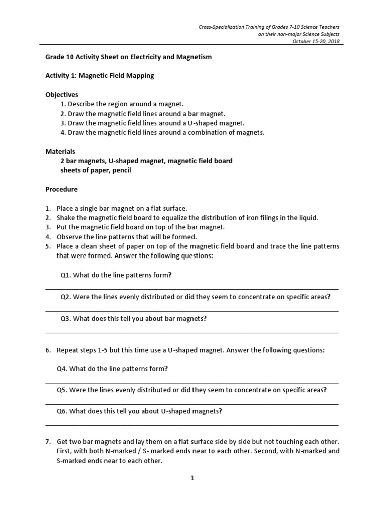 Activity 1 - Magnetic Field Mapping | PDF | Magnet | Magnetic Field