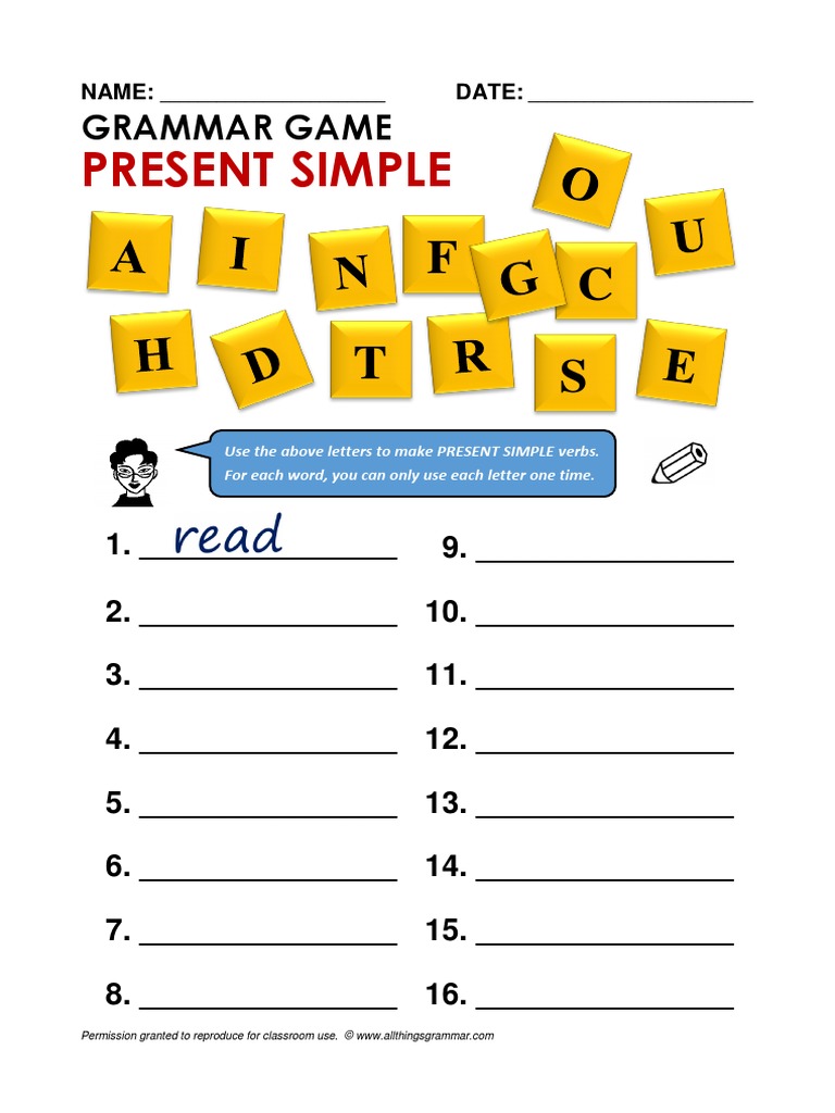 Present Simple Verb Games For ESL Learner | PDF | Verb | English Language
